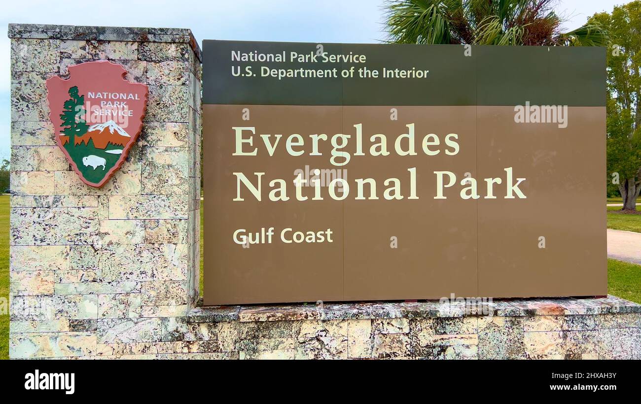 Entrance sign at the Everglades National Park - EVERGLADES CITY, UNITED ...