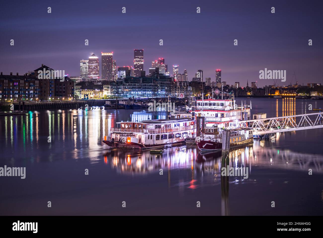 River Thames London Docklands night view England Europe Stock Photo - Alamy