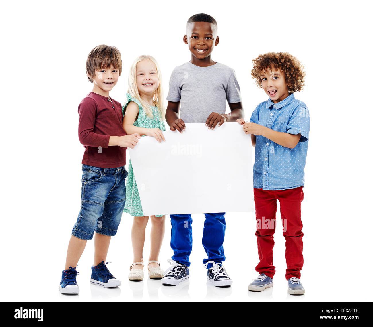My mates have a message for you. Studio shot of a group of young ...