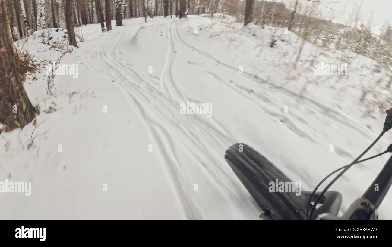 Pov view. Handheld gimbal stabilization. Professional extreme sportsman ...