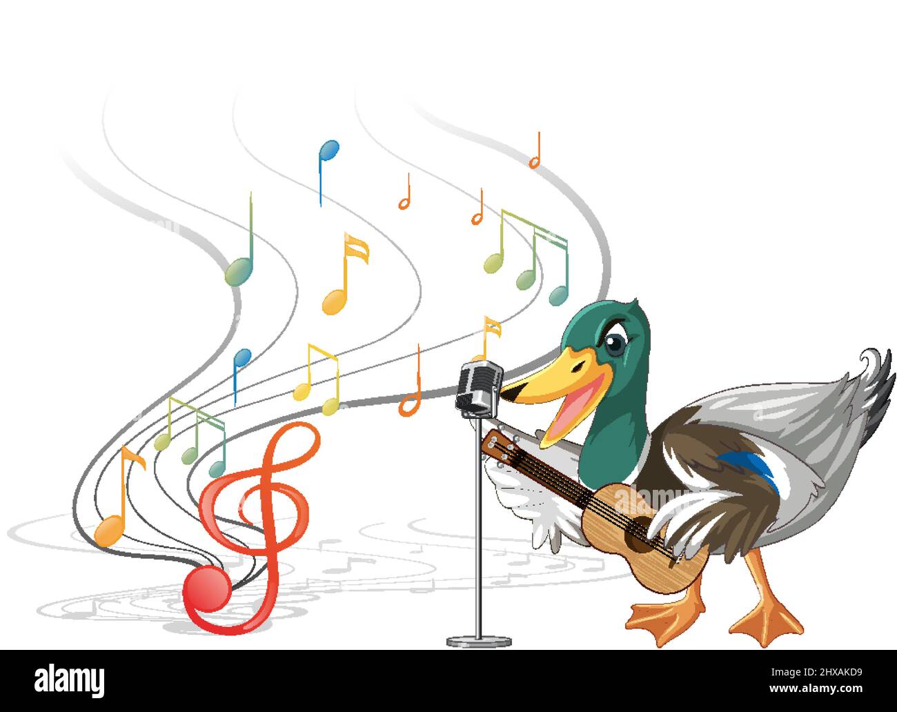 The duck play guitar, ukulele with music note illustration Stock Vector ...
