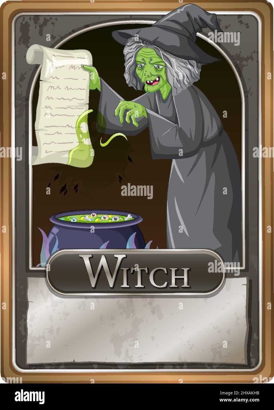 Old green witch character game card template illustration Stock Vector ...