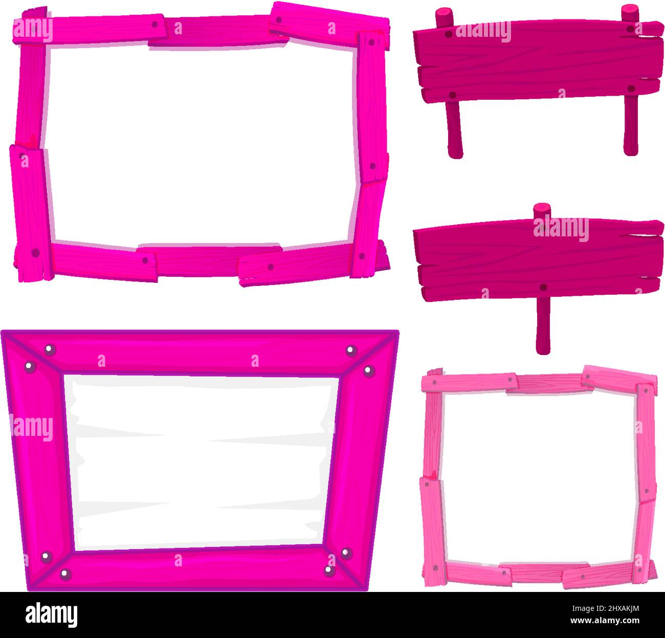 Set of wooden sign banner in pink colour illustration Stock Vector ...