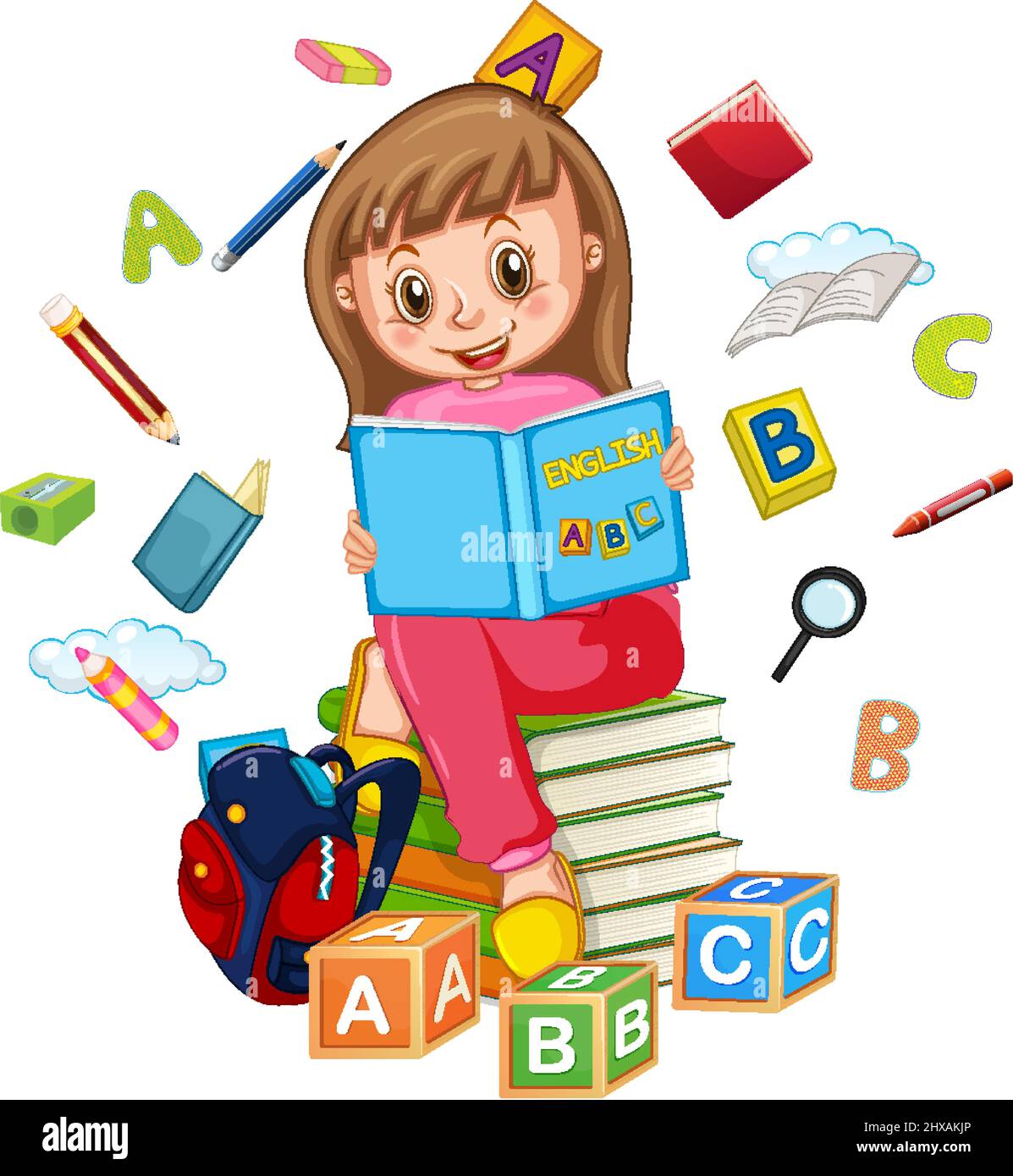 A Girl Read Books On White Background Illustration Stock Vector Image