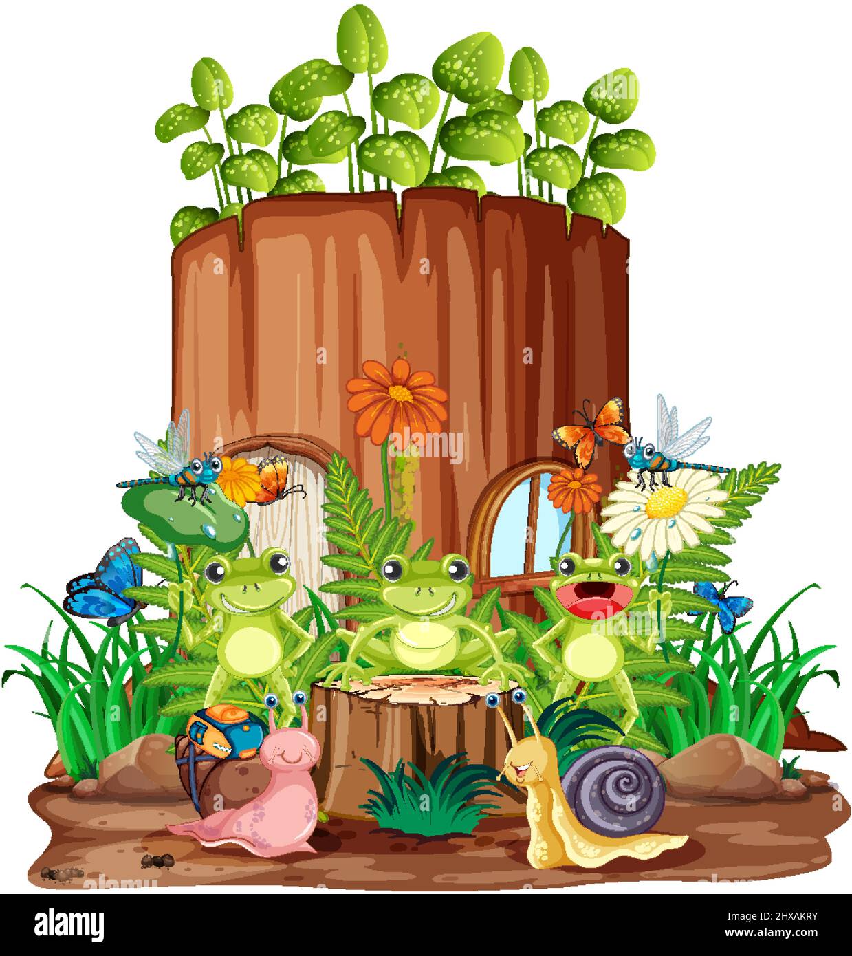 Happy insect cartoon at fairy tree house illustration Stock Vector ...