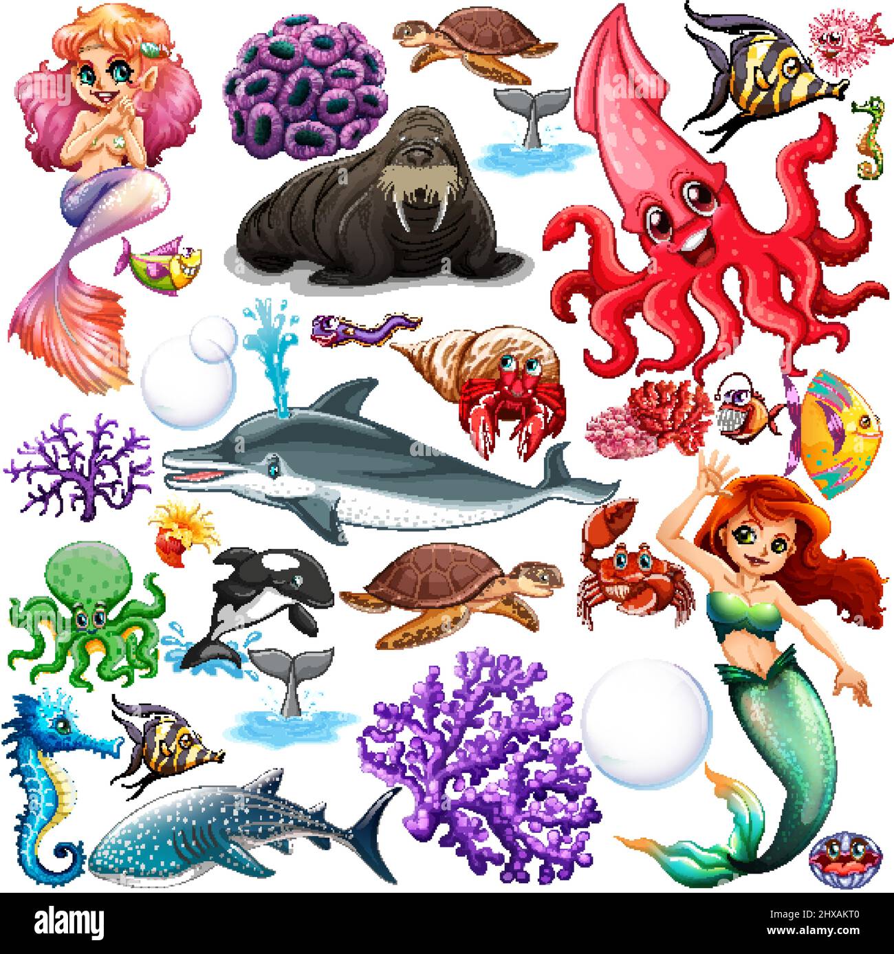Different types of sea animals illustration Stock Vector Image & Art ...