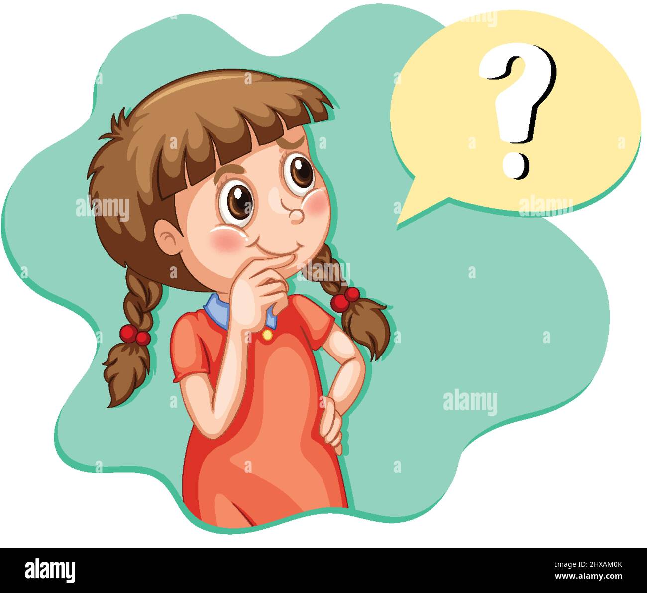A girl thinking with question mark in callouts illustration Stock ...