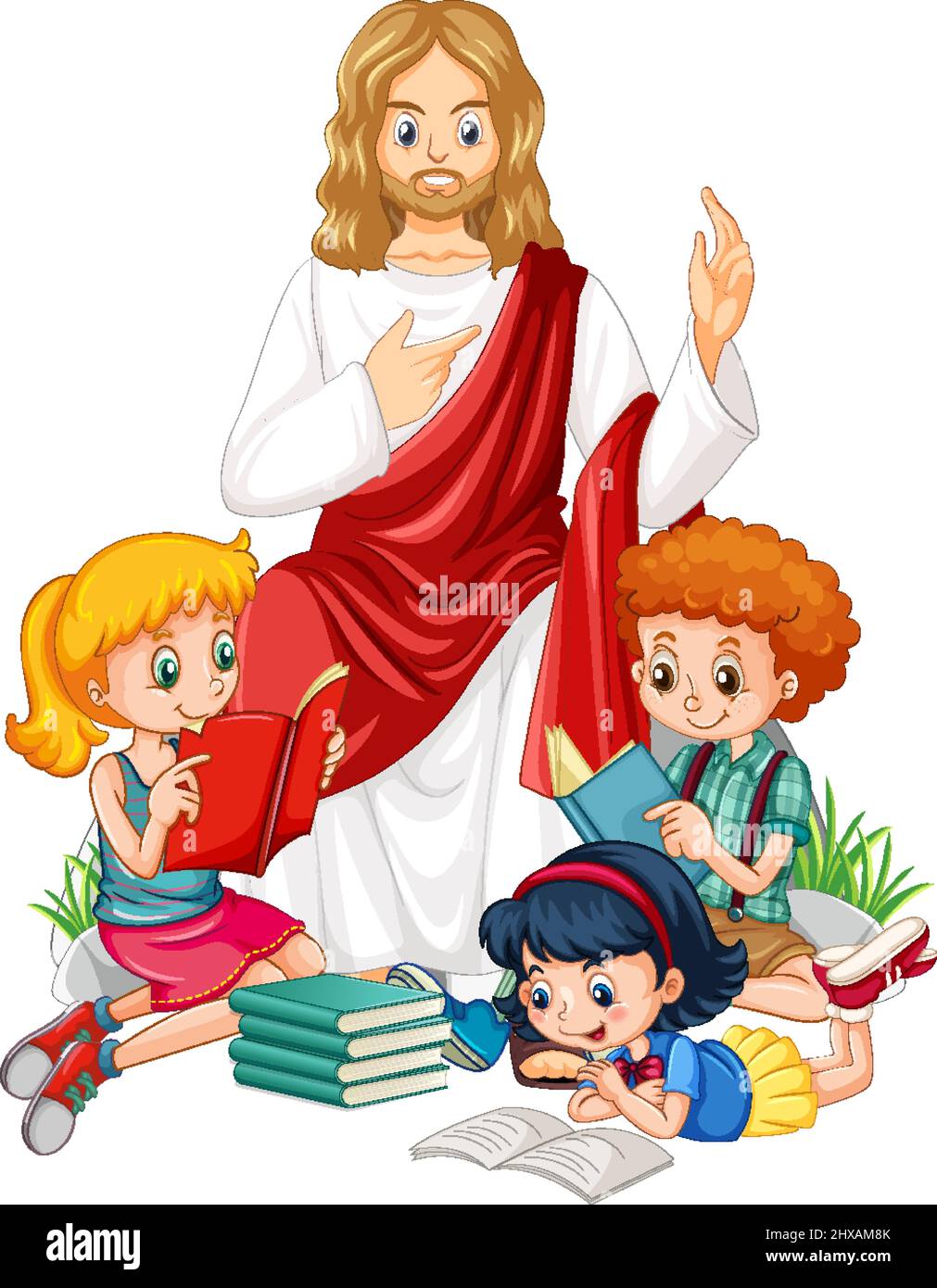 Jesus and children on white background illustration Stock Vector Image ...