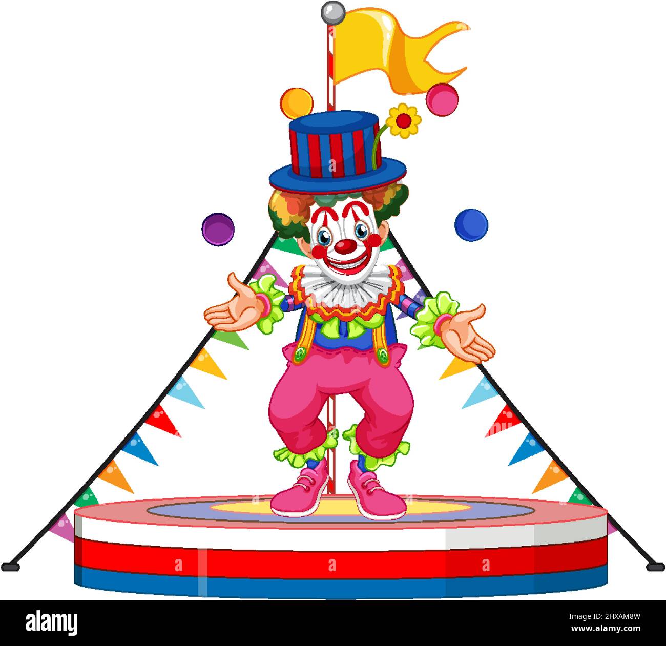 Clown perform on stage on white background illustration Stock Vector ...