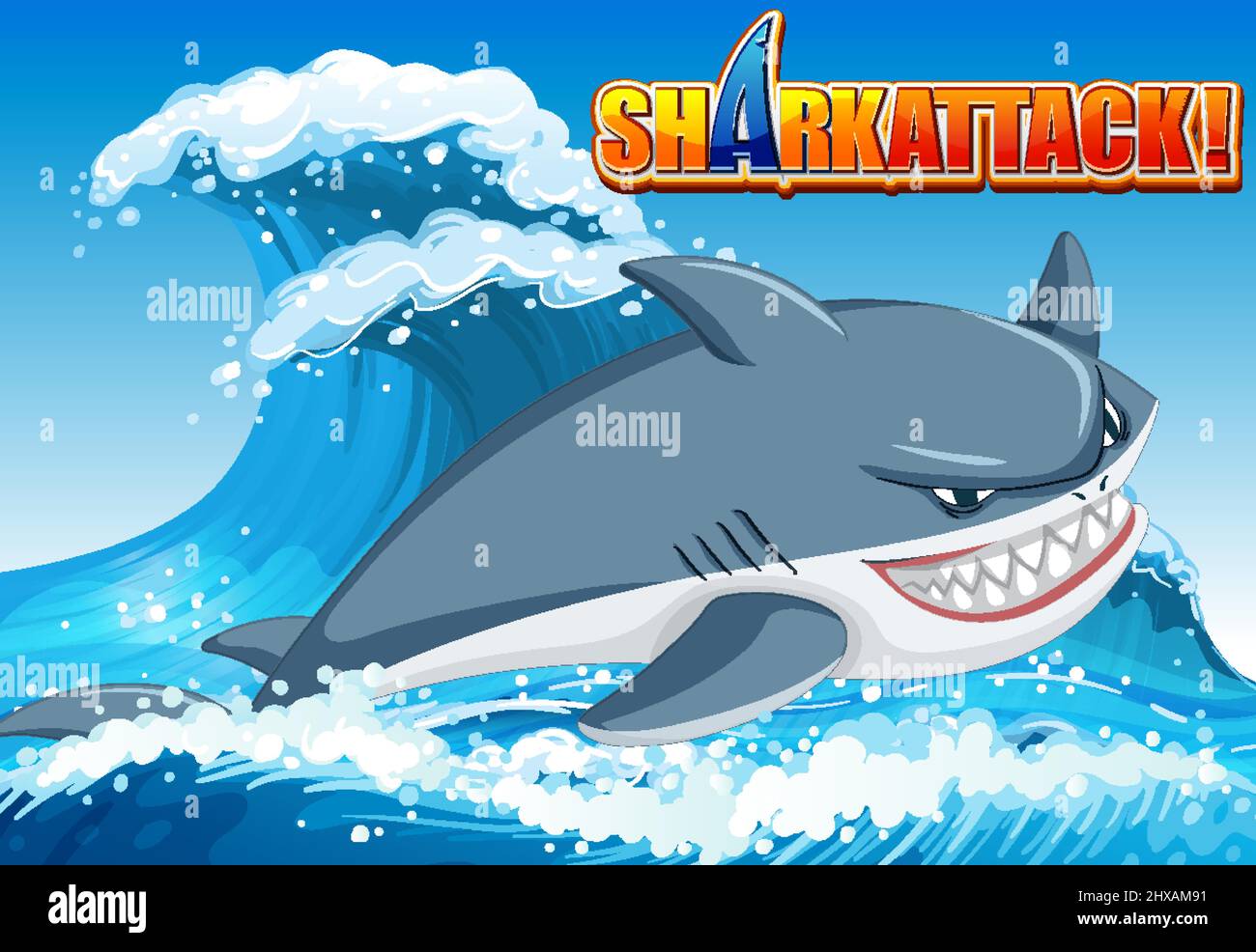 Shark attack banner concept with aggressive shark illustration Stock ...