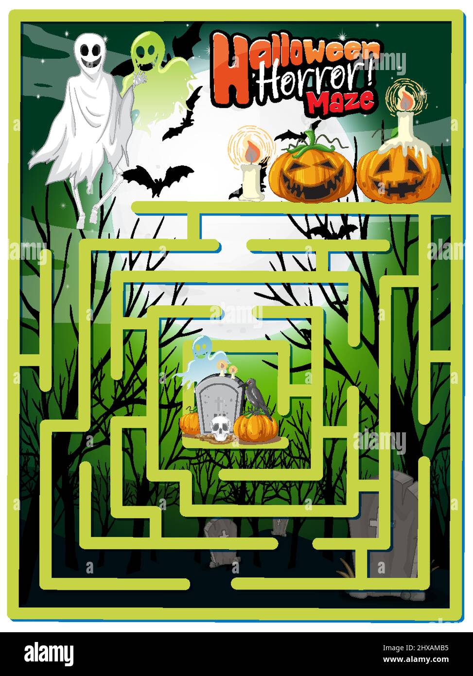 Maze game finds the ghost's way to gravestone illustration Stock Vector ...