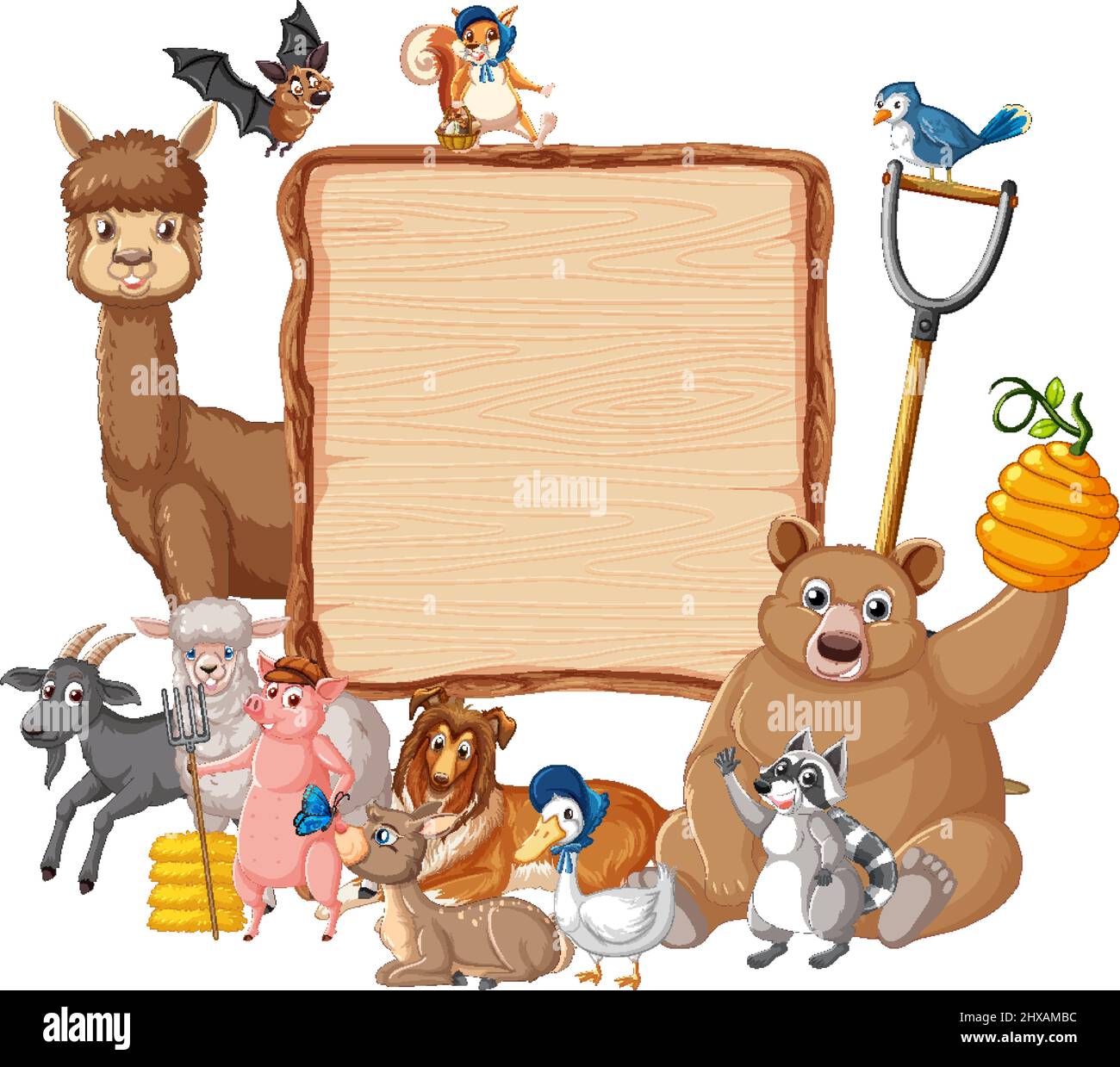 Animal with wooden sign banner illustration Stock Vector Image & Art ...