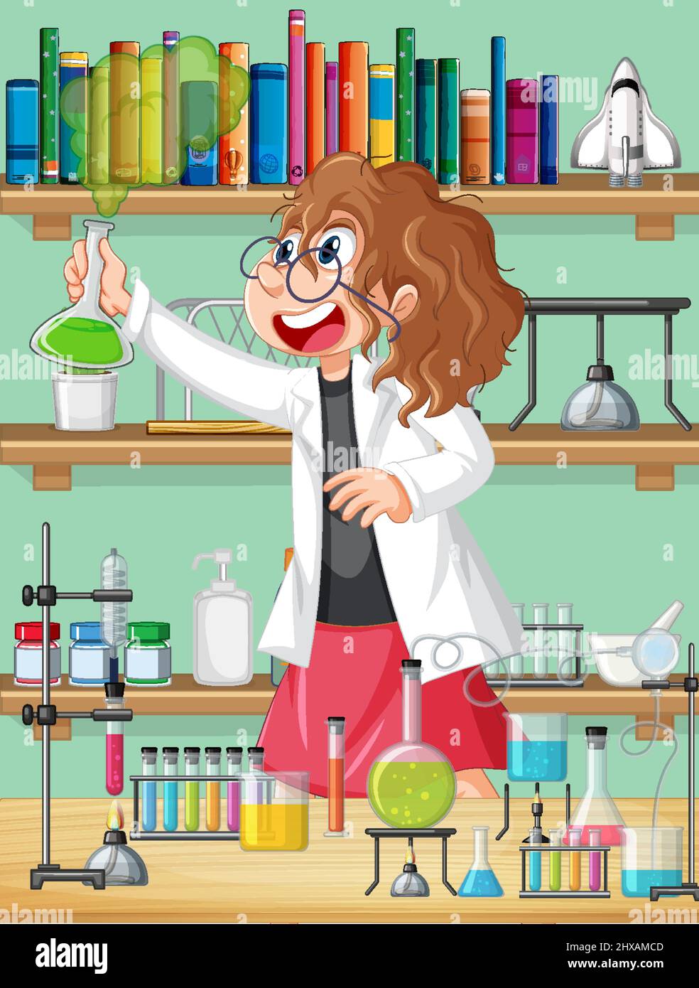 Laboratory scene with scientist cartoon character illustration Stock ...