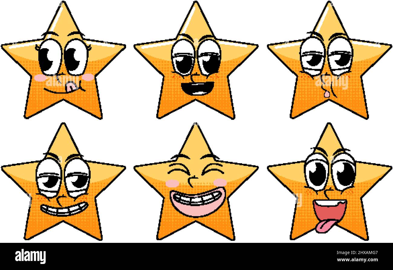 Set of facial expression vintage style star cartoon on white background ...