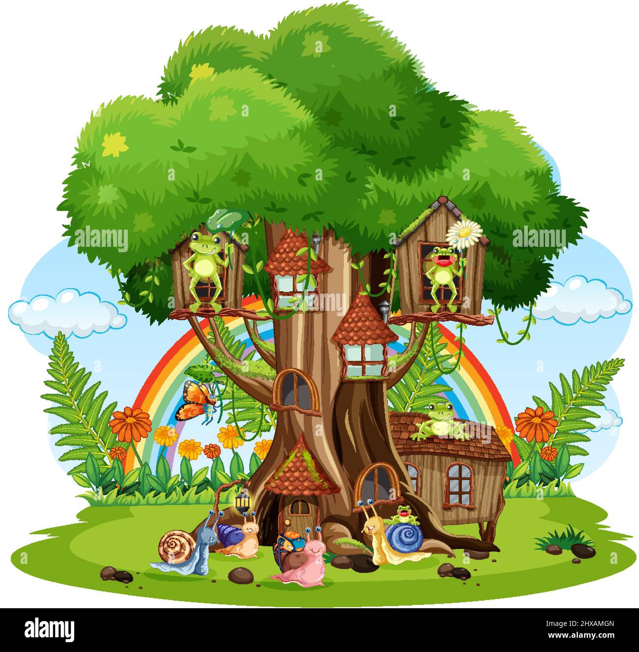 Happy insect cartoon at fairy tree house illustration Stock Vector ...