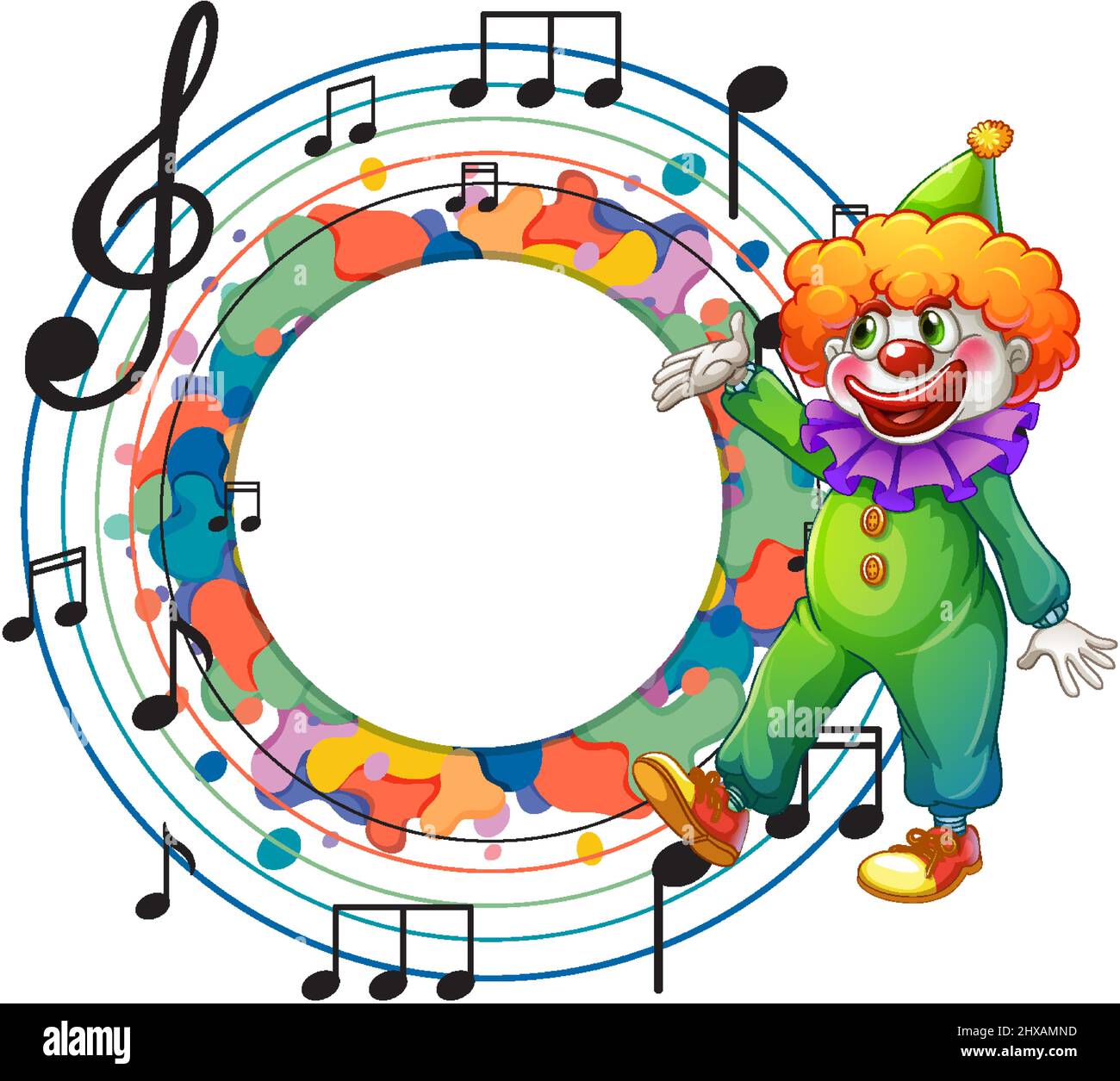Cute clown with blank music note template illustration Stock Vector ...