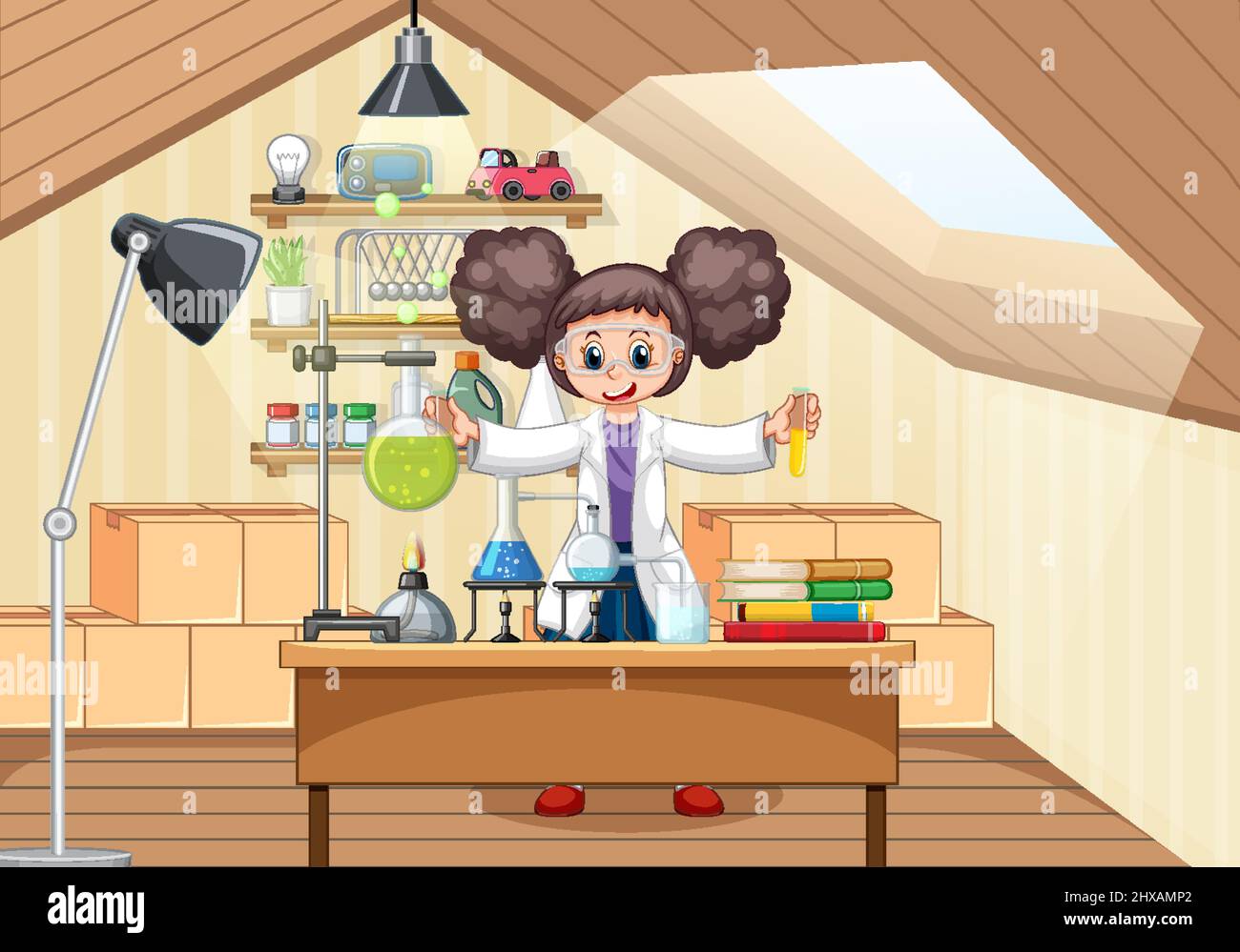 Laboratory scene with scientist cartoon character illustration Stock ...