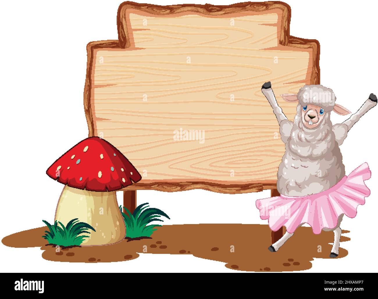 Blank wooden signboard with cute sheep illustration Stock Vector Image ...