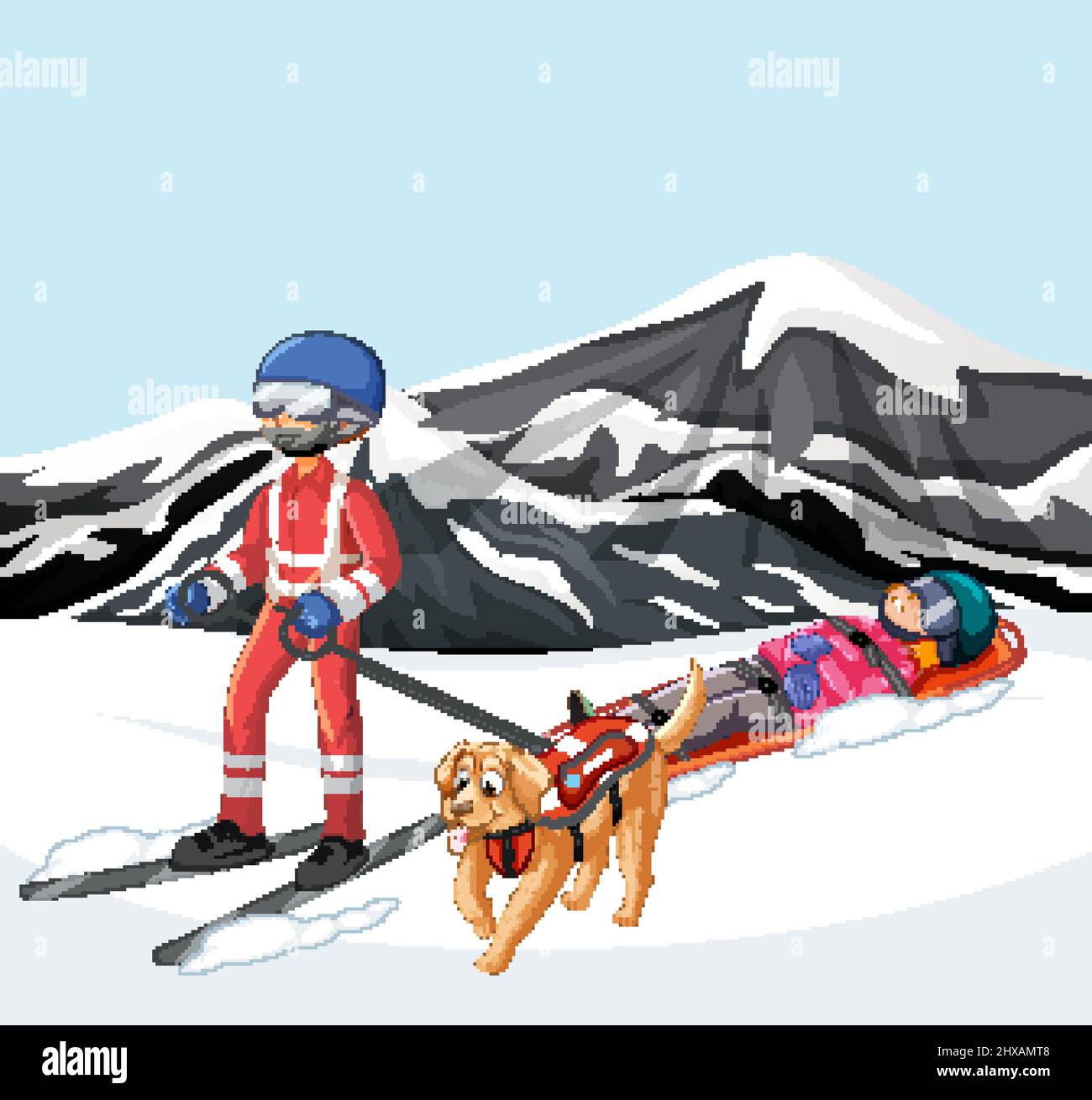 Rescue using stretcher on snow mountain illustration Stock Vector Image ...