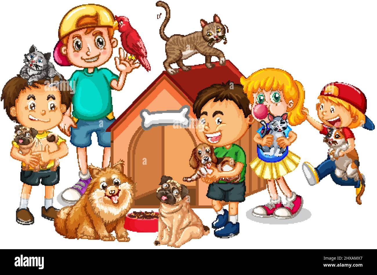 Happy kids with their pets illustration Stock Vector Image & Art - Alamy