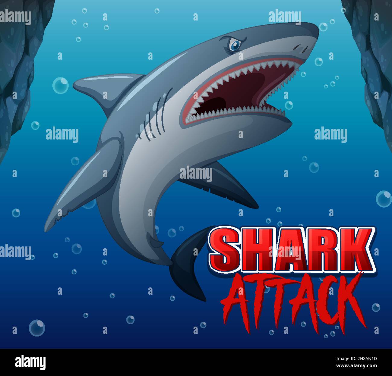 Aggressive shark underwater deep sea background illustration Stock ...
