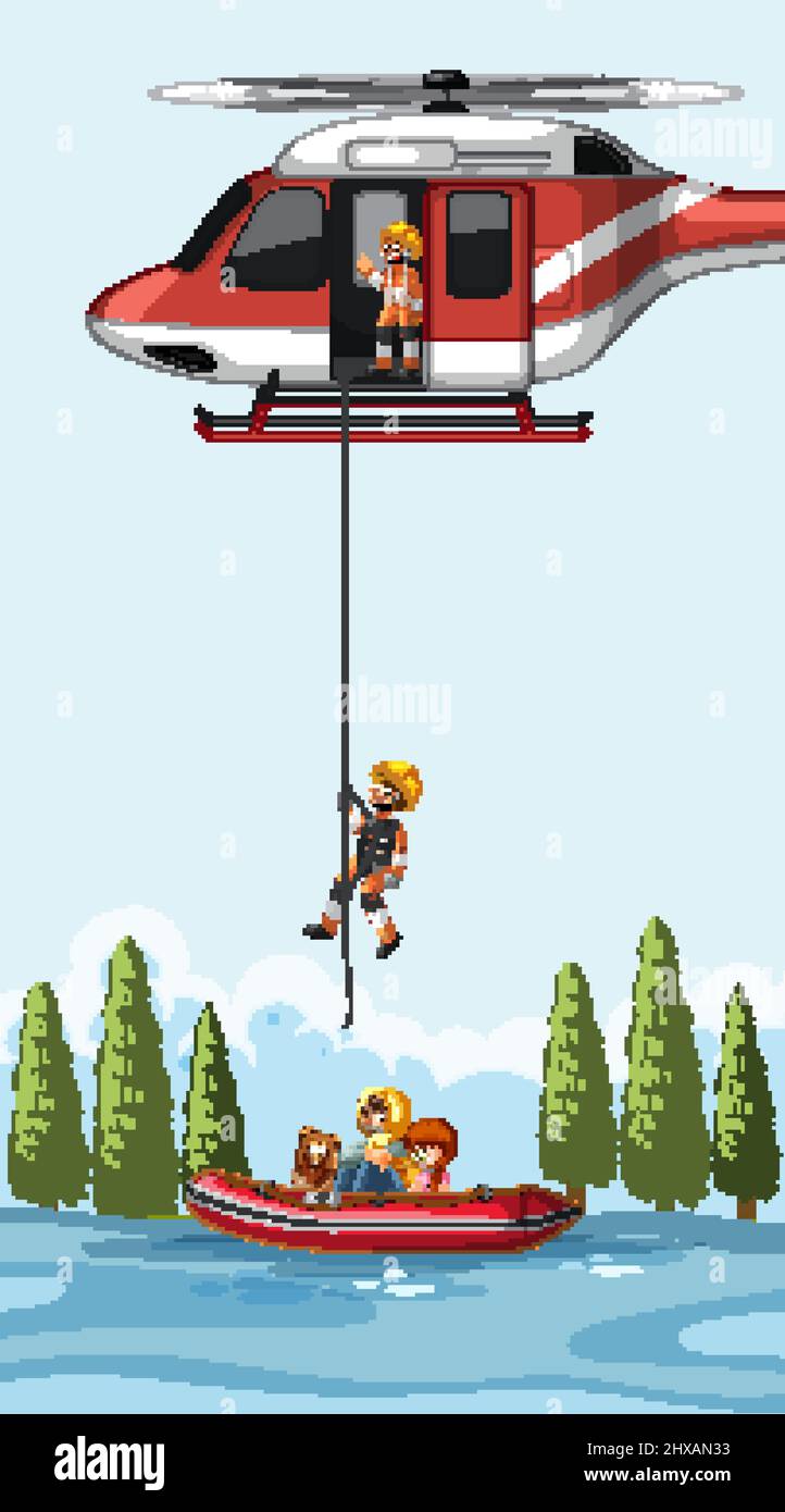 River scene with rescue in cartoon style illustration Stock Vector ...