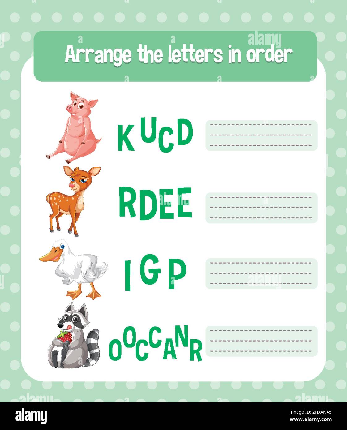 Arrange the letters in order on worksheet illustration Stock Vector ...