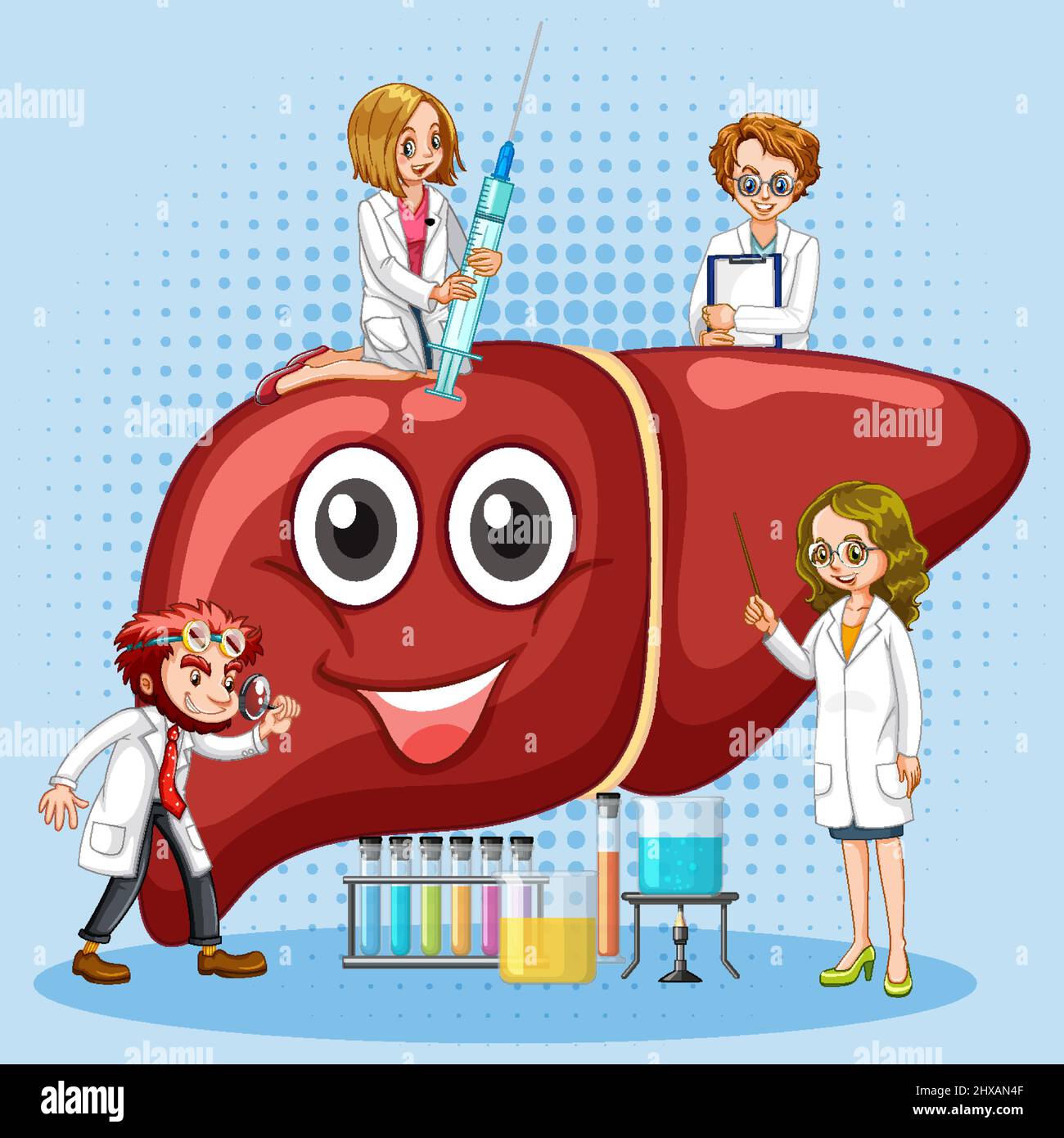 Healthy liver cartoon character with many doctors illustration Stock ...