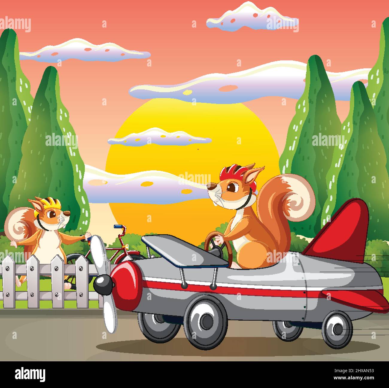 A scene of squirrel fly a plane illustration Stock Vector Image & Art ...