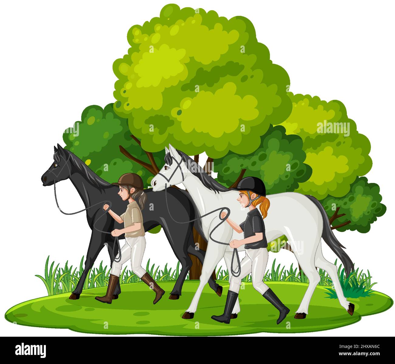 Equestrian leading horse cartoon style illustration Stock Vector Image ...