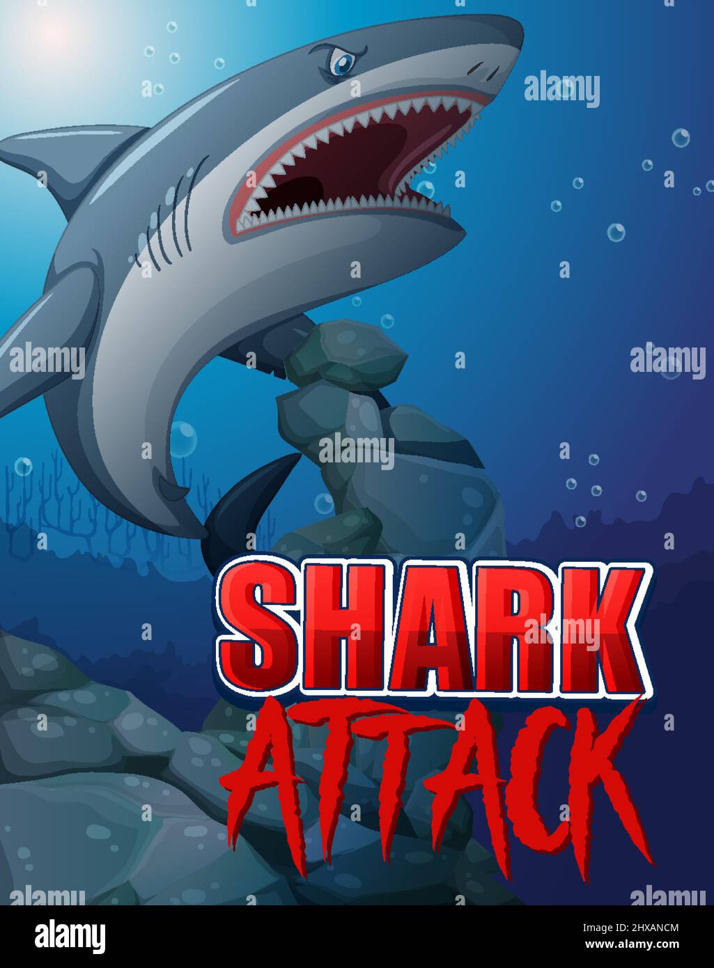 Aggressive shark underwater deep sea background illustration Stock ...