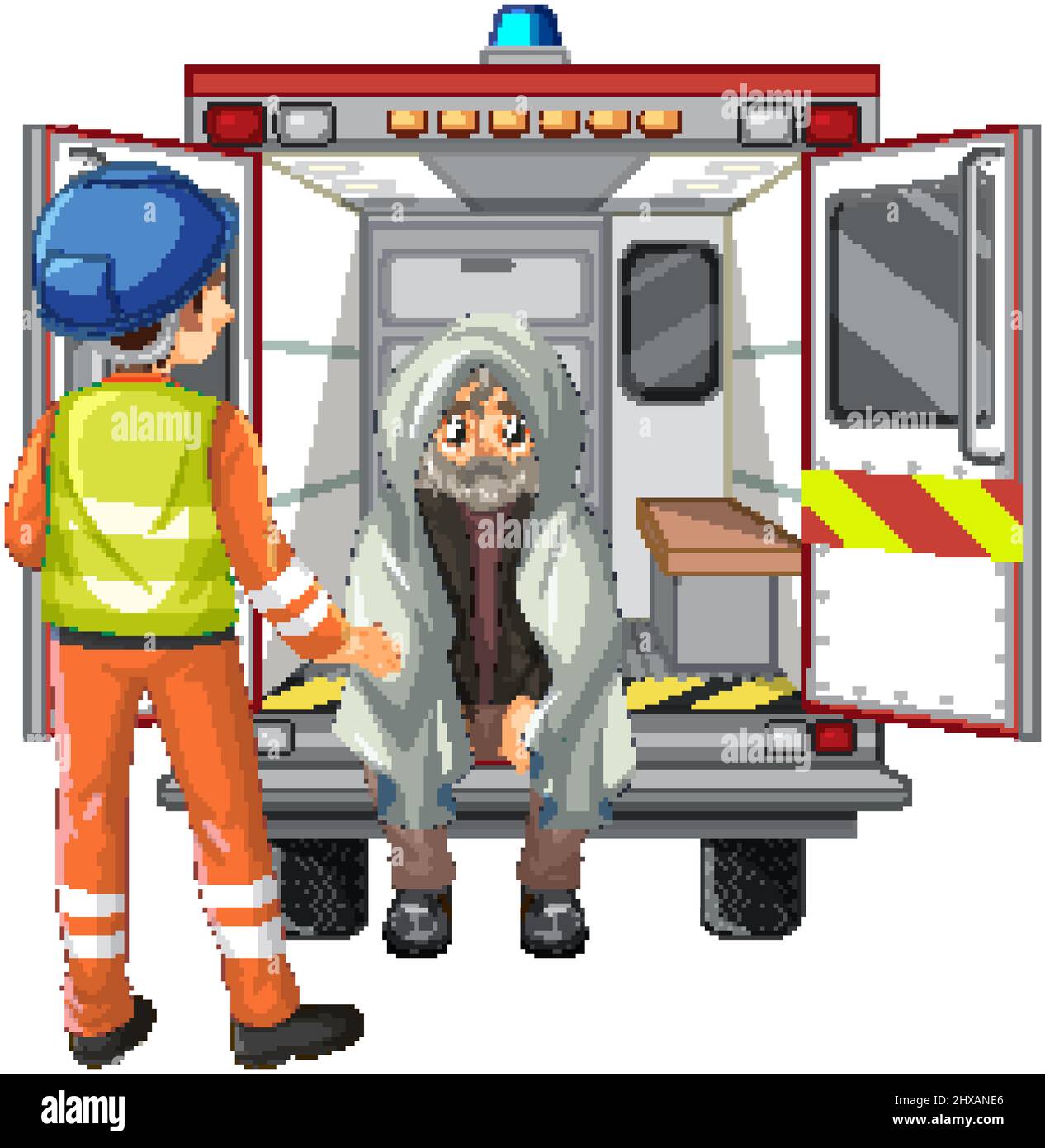 Emergency rescue team help people cartoon style at ambulance car ...