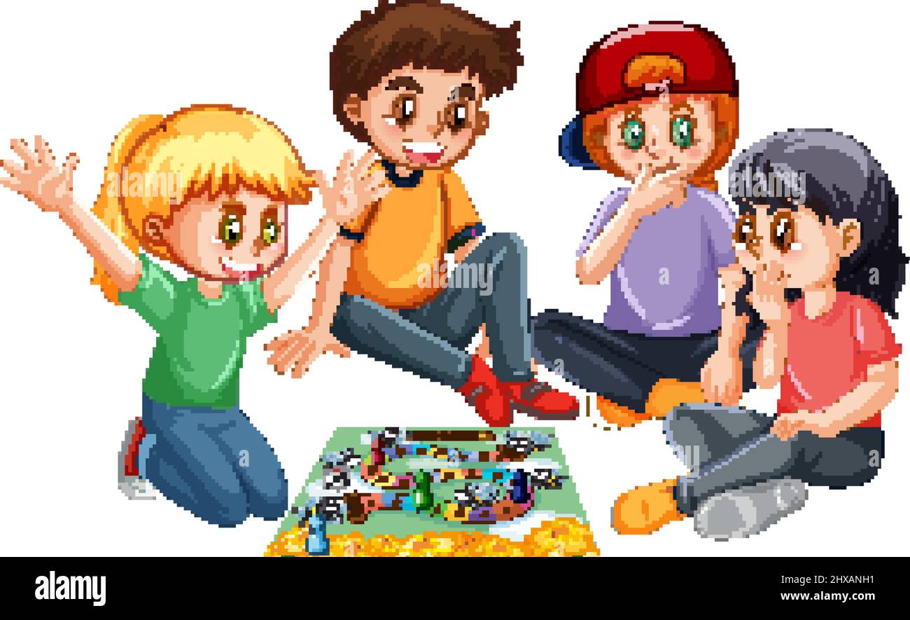 A children playing board game on white background illustration Stock ...
