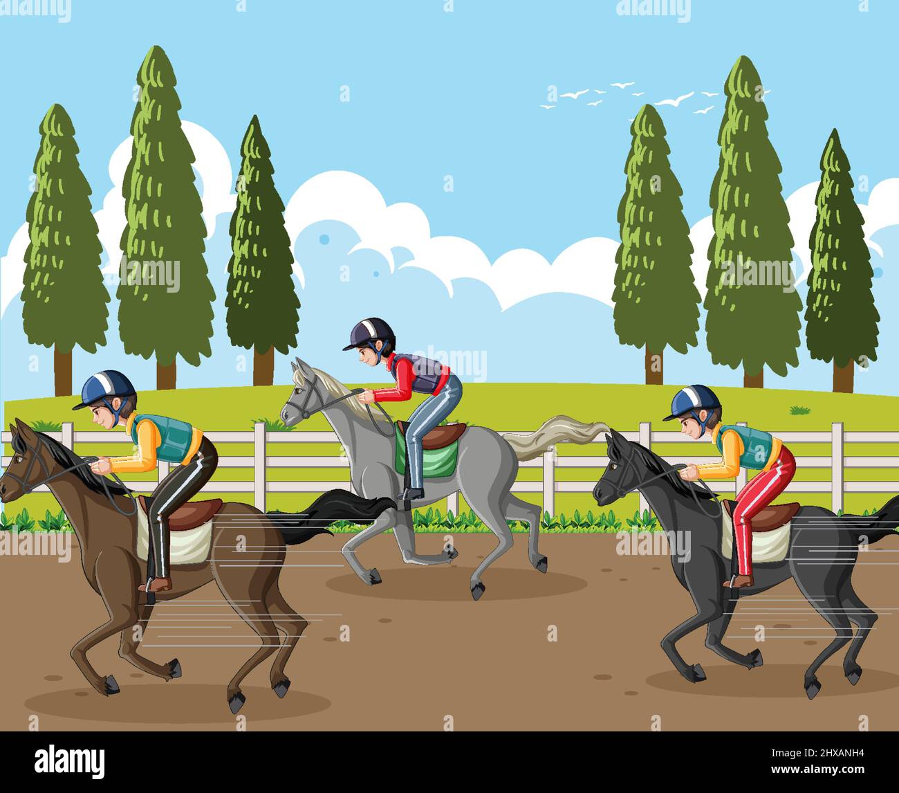 Outdoor scene with equestrian riding horse illustration Stock Vector ...