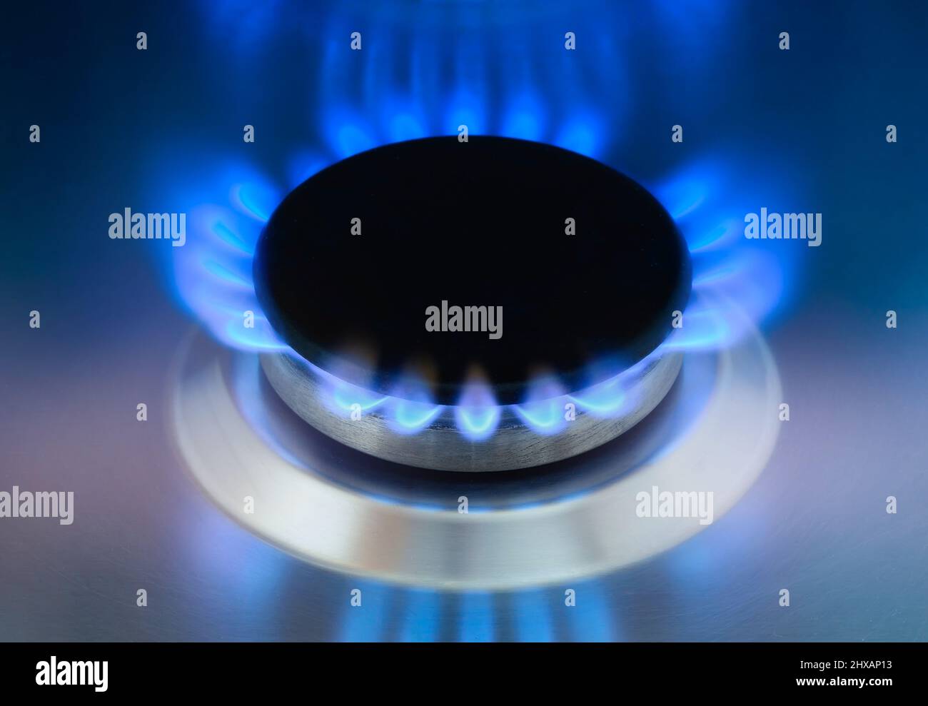 Gas burning in the burner of gas hob Stock Photo - Alamy
