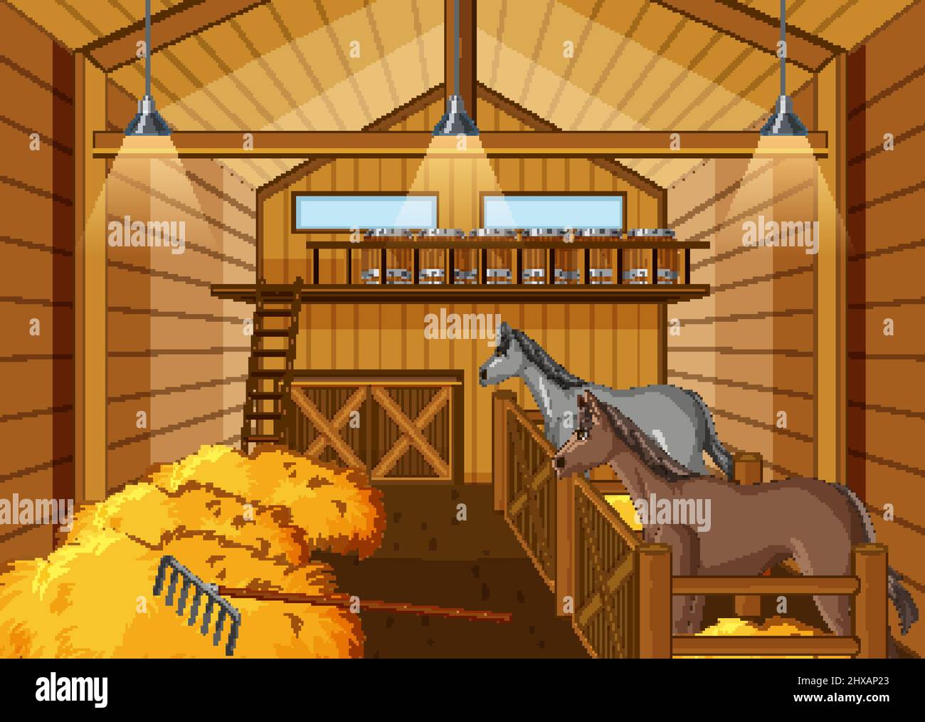 Scene with horse inside the barn illustration Stock Vector Image & Art ...