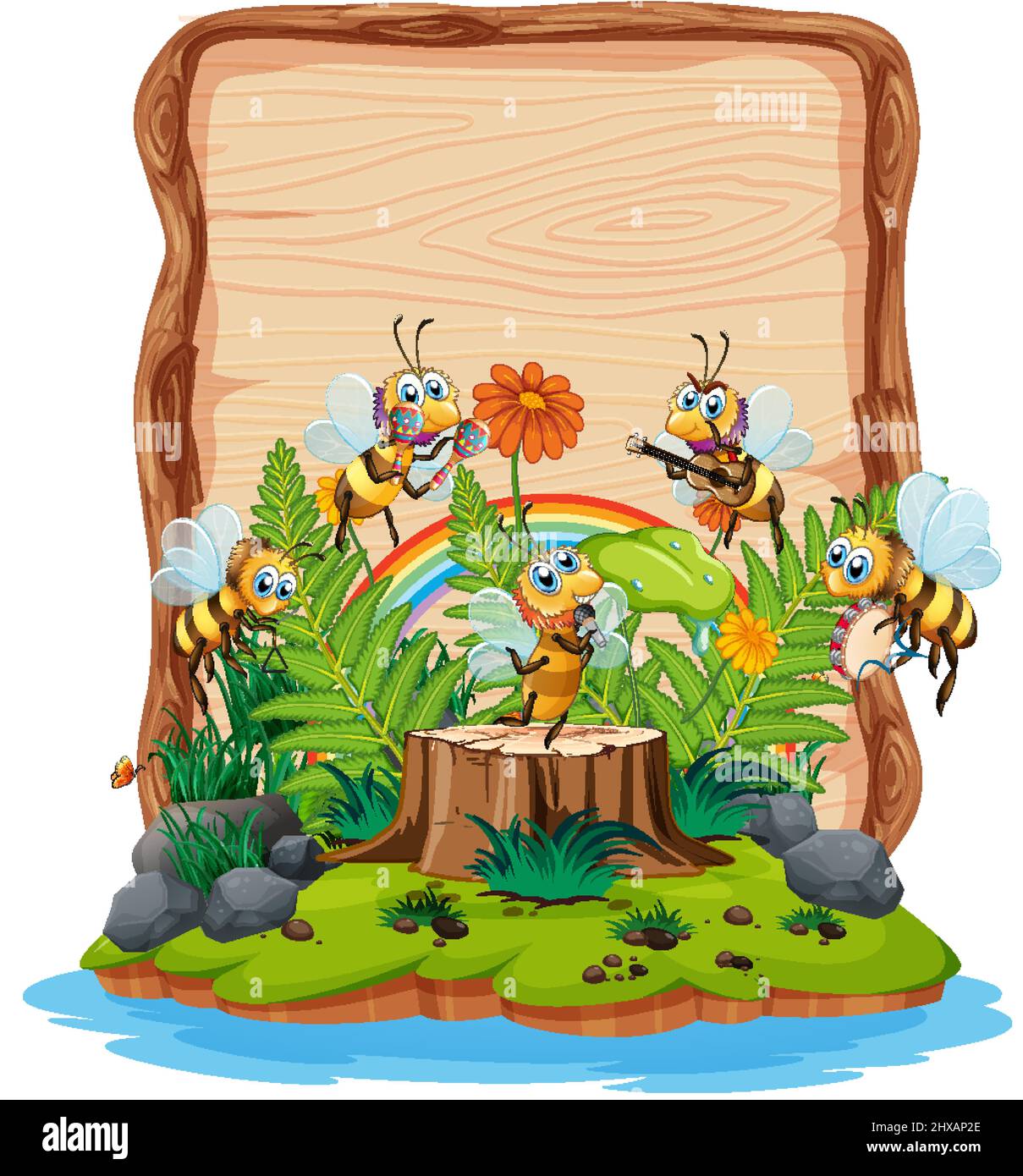 Insect with wooden frame board banner illustration Stock Vector Image ...