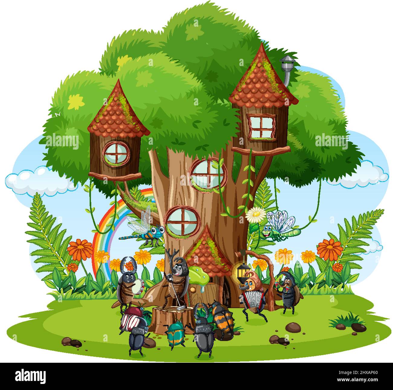 Happy insect in nature fairy tale scene illustration Stock Vector Image ...