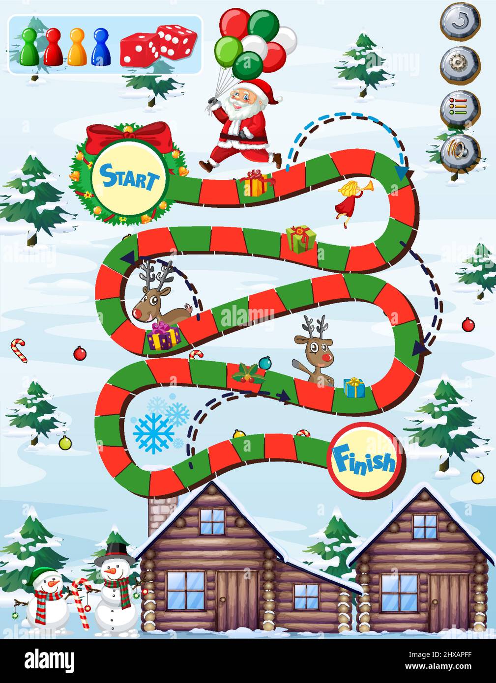 Snake and ladders game template in Christmas theme illustration Stock ...