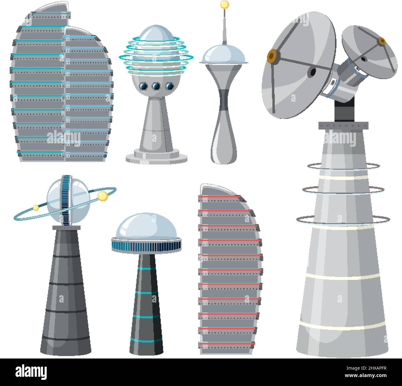 Set Of Spaceship And Satellite Objects Illustration Stock Vector Image 9694
