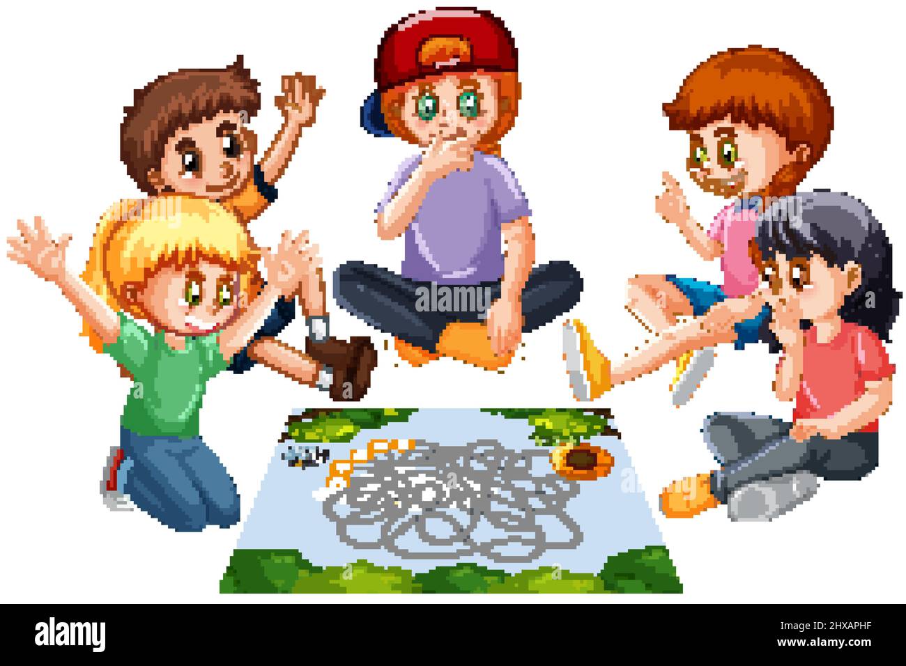 A children playing board game on white background illustration Stock ...