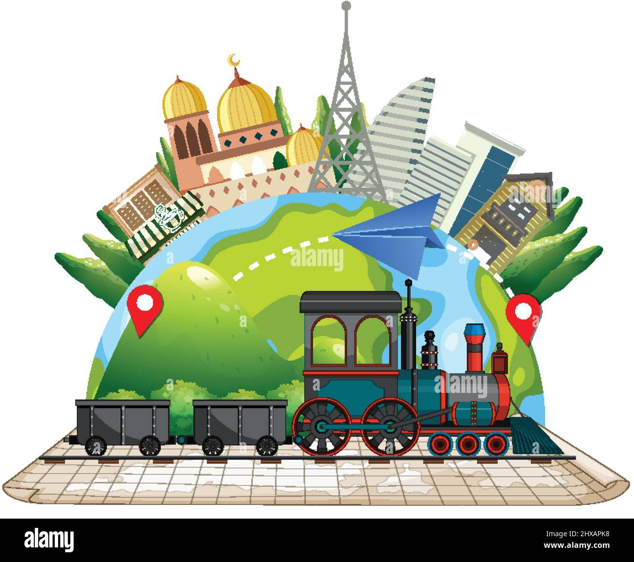 Train with natural scene illustration Stock Vector Image & Art - Alamy