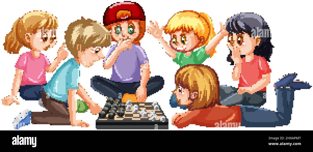 A children playing board game on white background illustration Stock ...