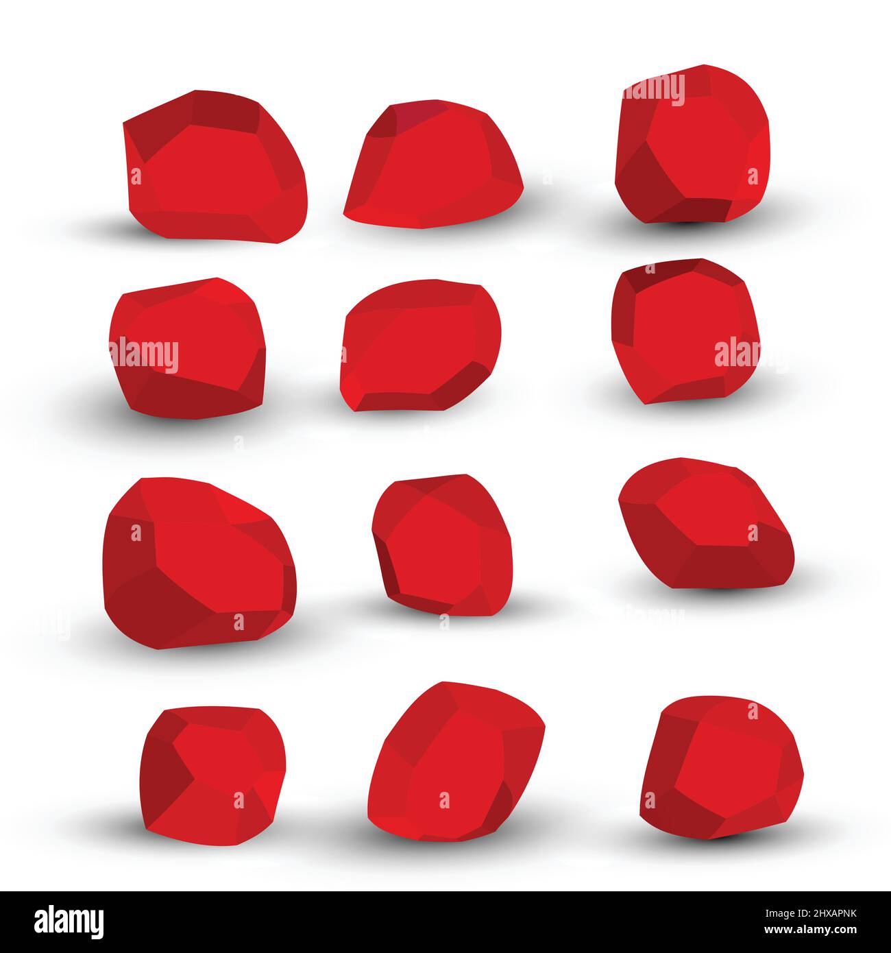 Cartoon stones. Rock stone isometric set. Red boulders, natural ...