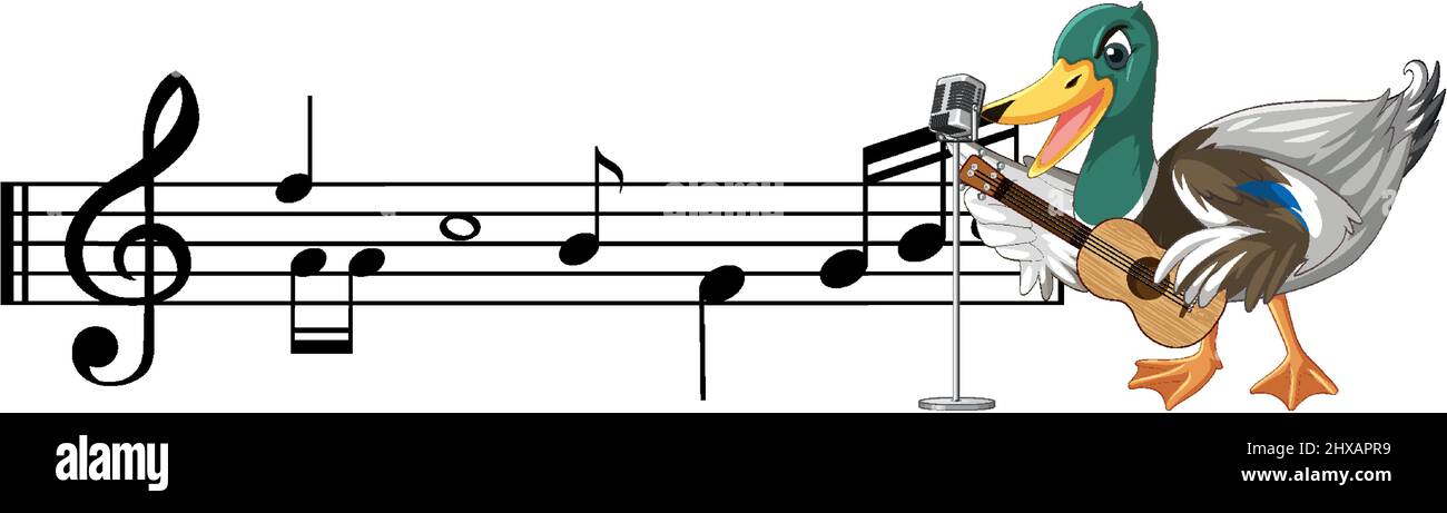 The duck play guitar, ukulele with music note illustration Stock Vector ...
