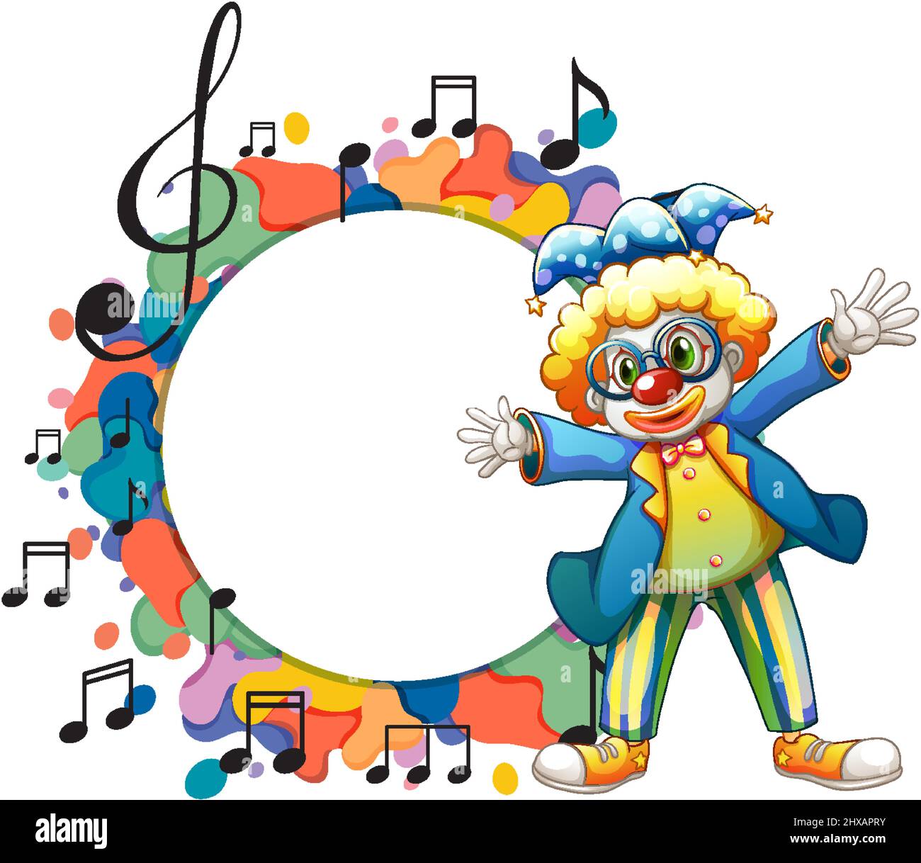 Cute clown with blank music note template illustration Stock Vector ...