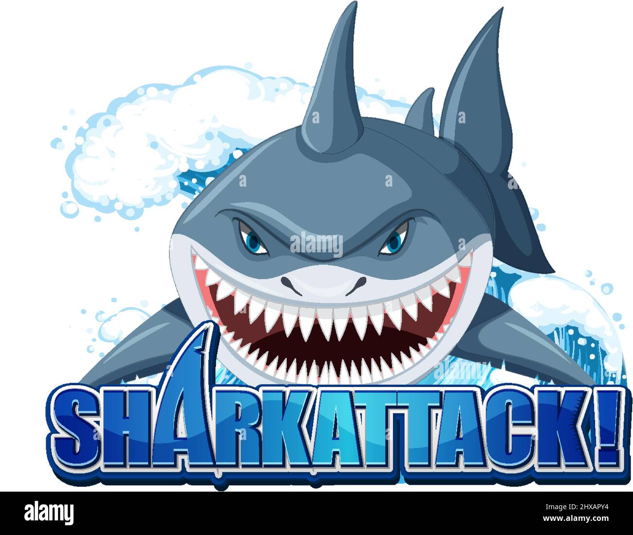 Shark attack font logo with cartoon aggressive shark illustration Stock ...