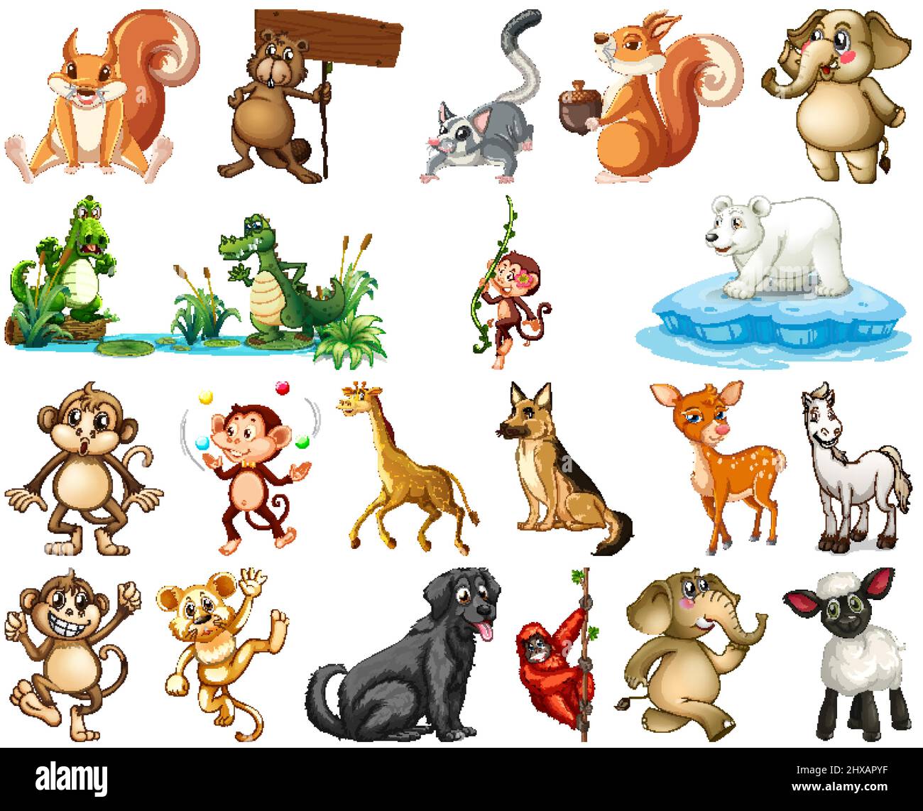 Set of animal cartoon character illustration Stock Vector Image & Art ...