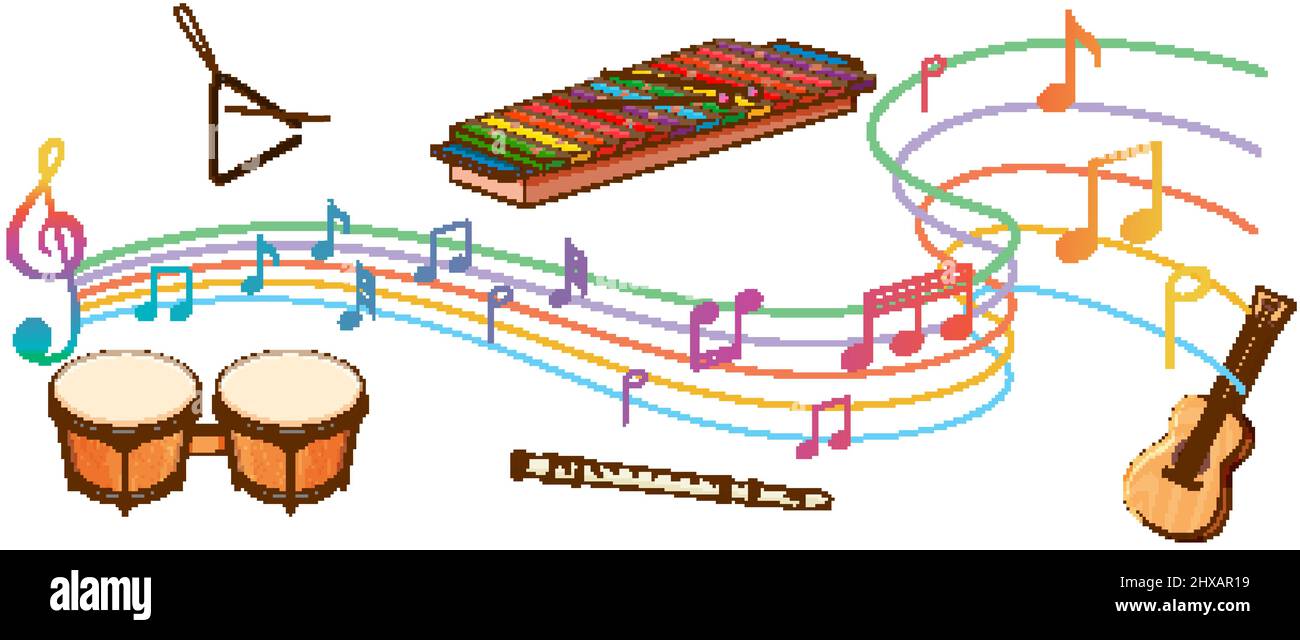 Music instrument with music notes on white background illustration ...