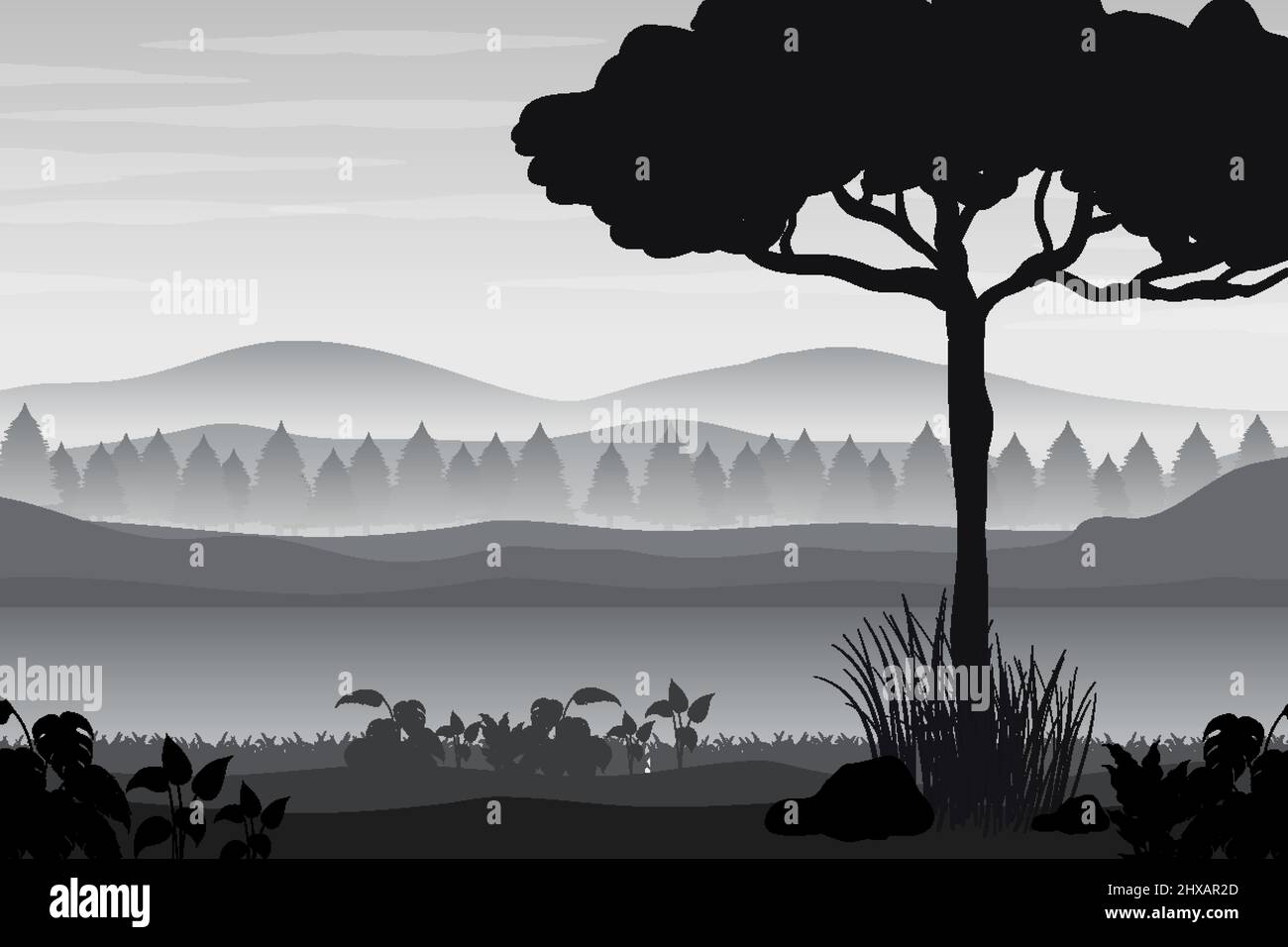 Silhouette shadow of forest scene illustration Stock Vector Image & Art ...